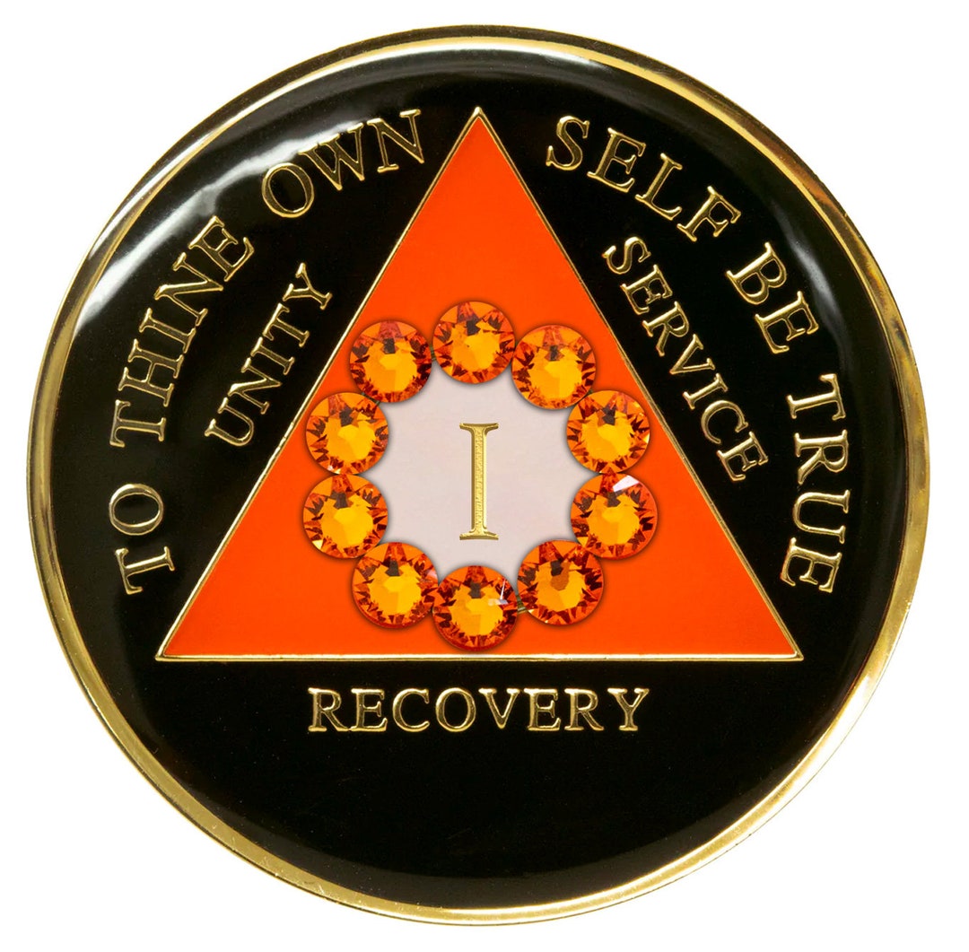 Sobriety Chip AA Unity Crystallized Orange Bling Medallion - Etsy