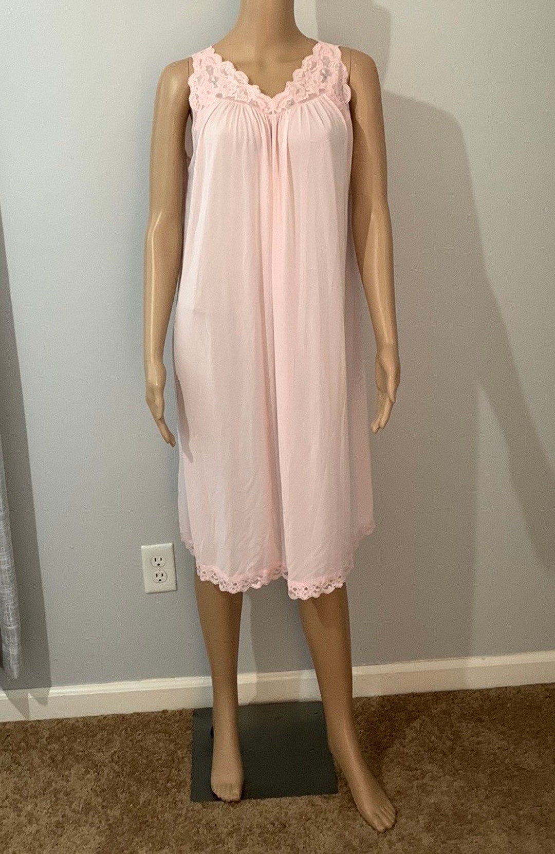 Vintage Shadow Line Nightgown Pink With Lace Hem - Etsy
