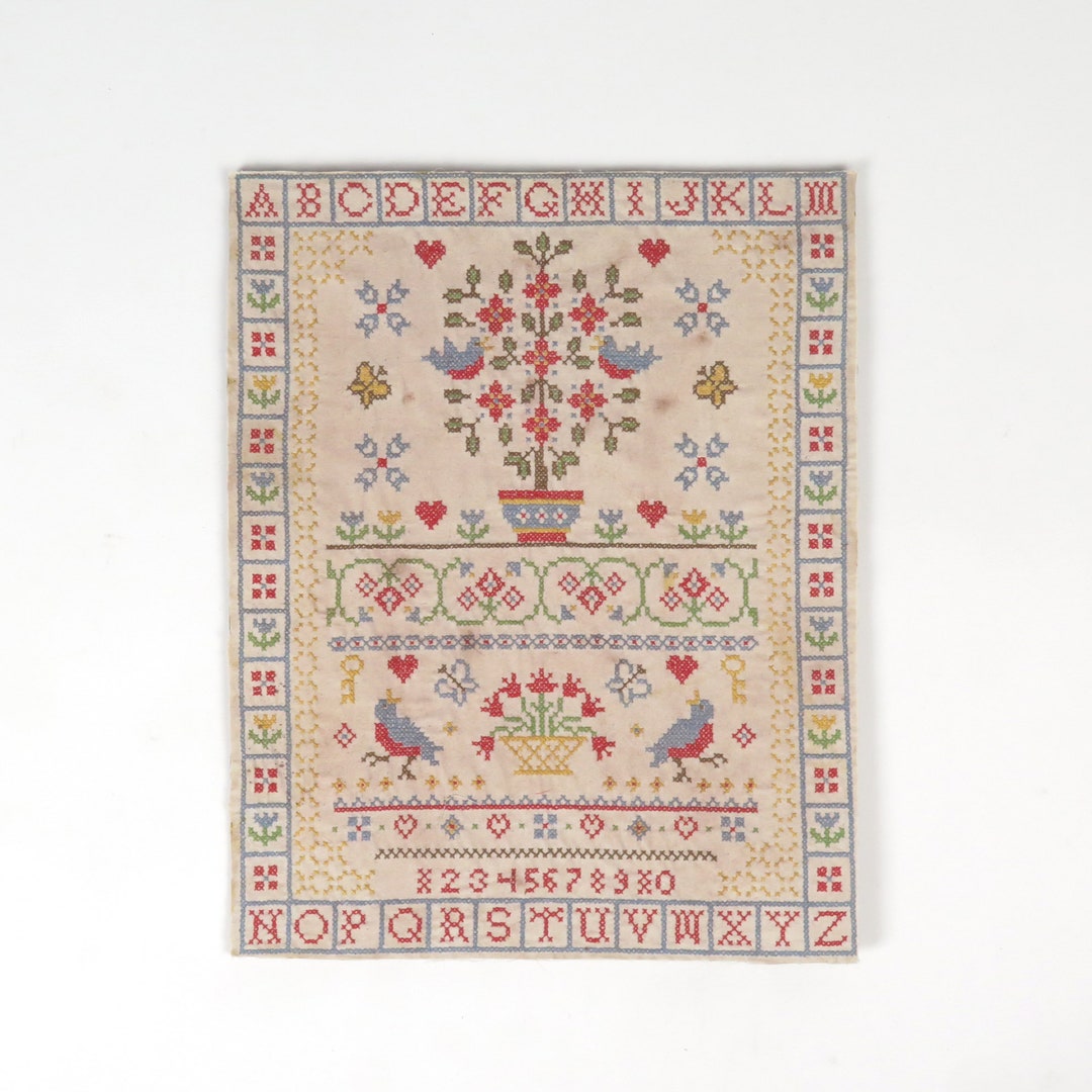 Antique Sampler Needlework Alphabet Numbers Pictorial - Etsy