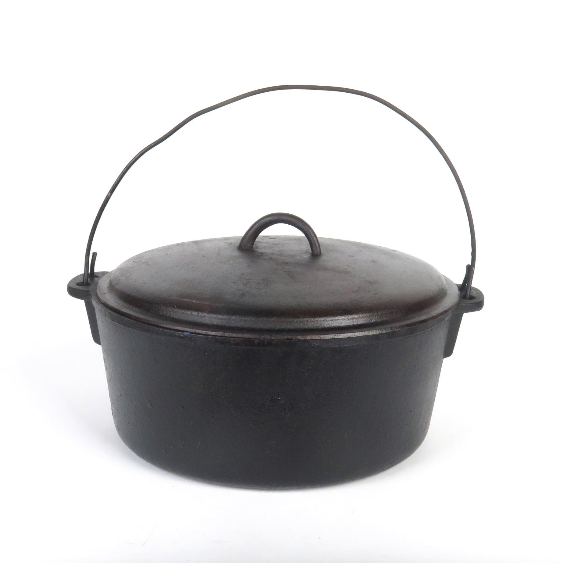 Vintage Cast Iron Dutch Oven Pot With Lid Unmarked