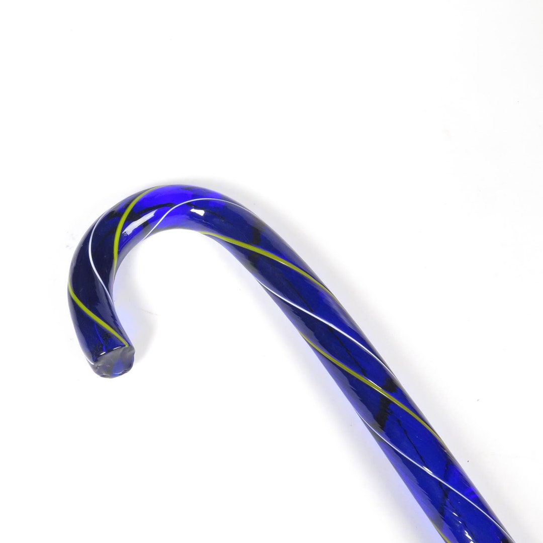 Glass Walking Cane Cobalt Blue End of Day Antique Vtg Blown Stripes ...
