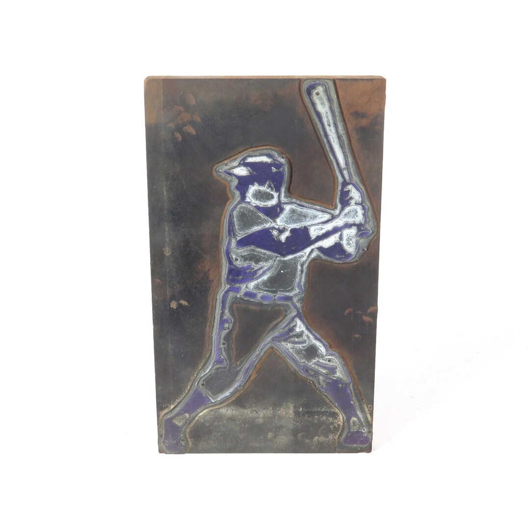 Large Letterpress Printing Block Baseball Vintage Player at Bat Hitter ...