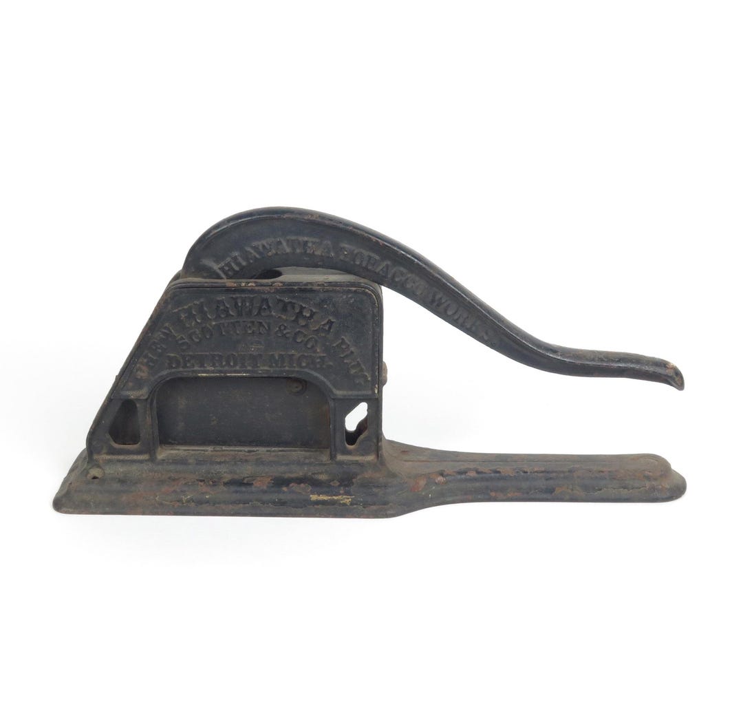 Antique Plug Cutter Griswold Cast Iron Hiawatha Tobacco Works Scotten ...