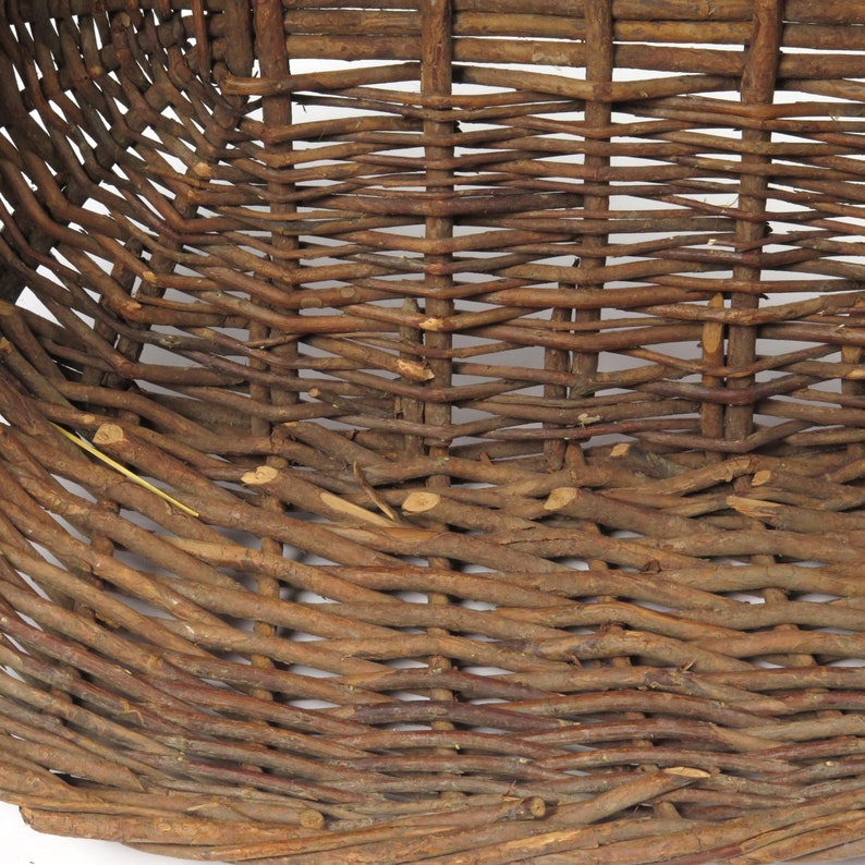 Vintage Woven Stick Basket Large Open Oval Flat Bottom - Etsy