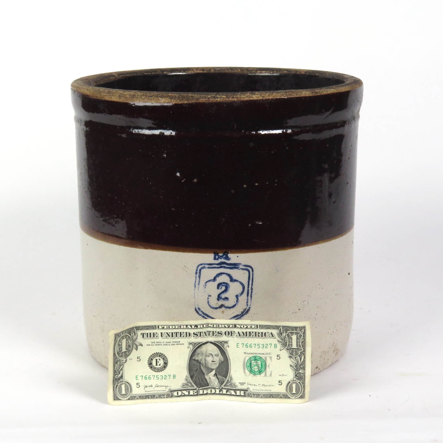 Antique Stoneware Crock Nelson Mccoy Brown Tan Blue M Flower - Etsy