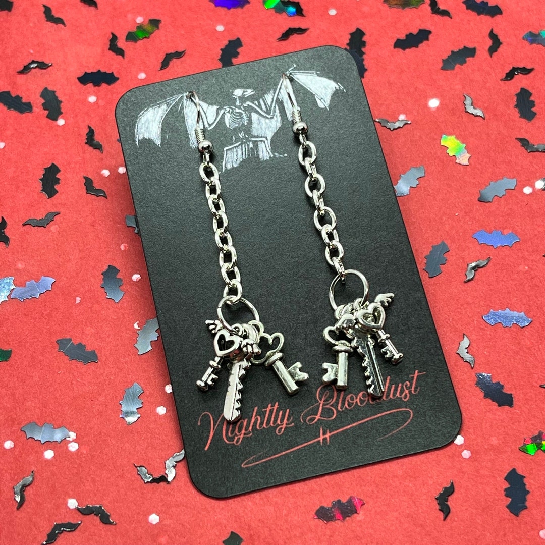 Jailer’s Skeleton Key Ring Dangling Charm Earrings - Etsy
