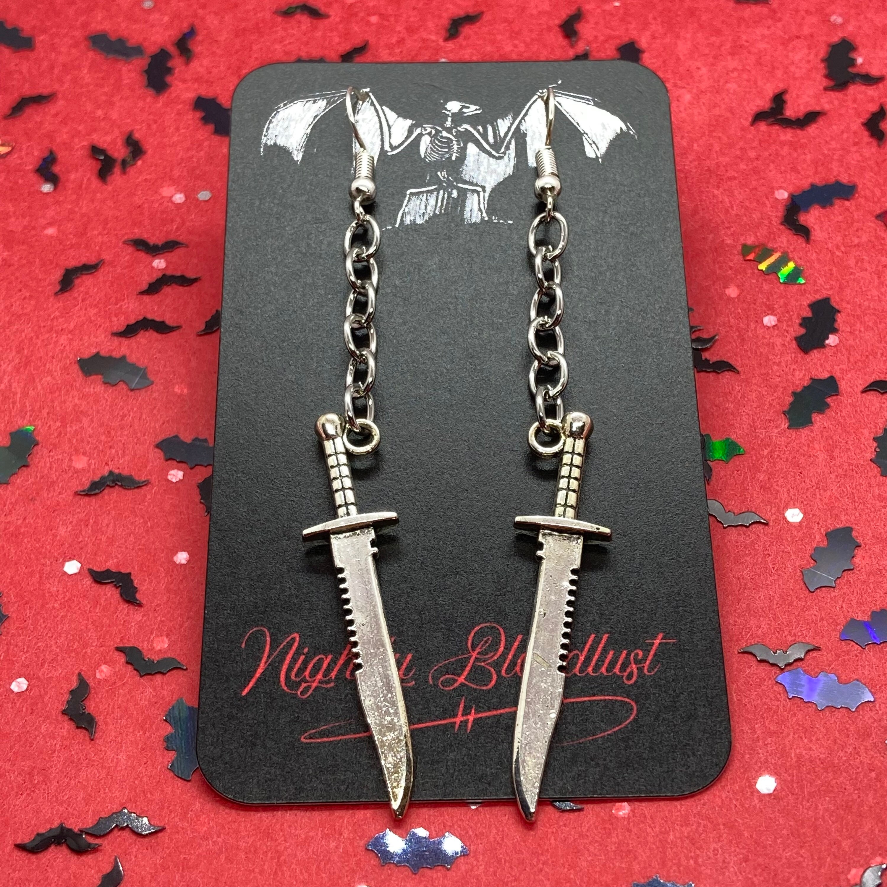 Tactical Bowie Knife Dangling Charm Earrings - Etsy
