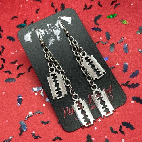Razor Hoop Earring Blade Hoop Earrings Hoop Earrings Gothic - Etsy