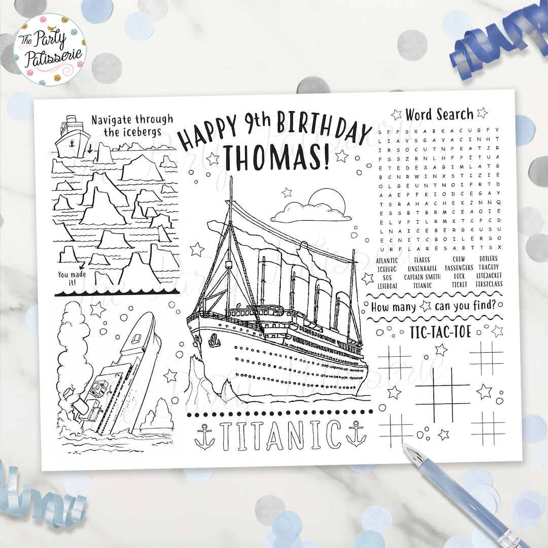 Titanic Coloring Placemat, Titanic Birthday, Personalized, Digital File ...