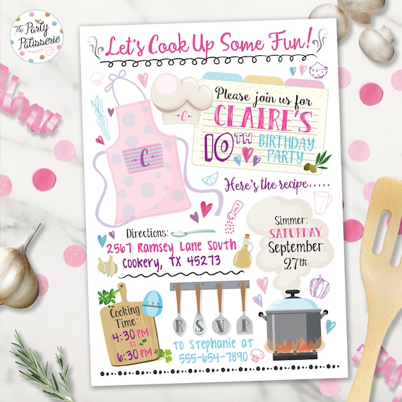 Cooking Party Birthday Invitation Cooking Party Digital - Etsy