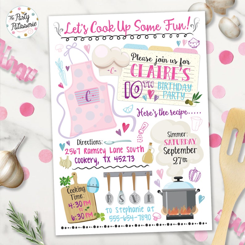 Cooking Party Birthday Invitation Cooking Party Digital - Etsy