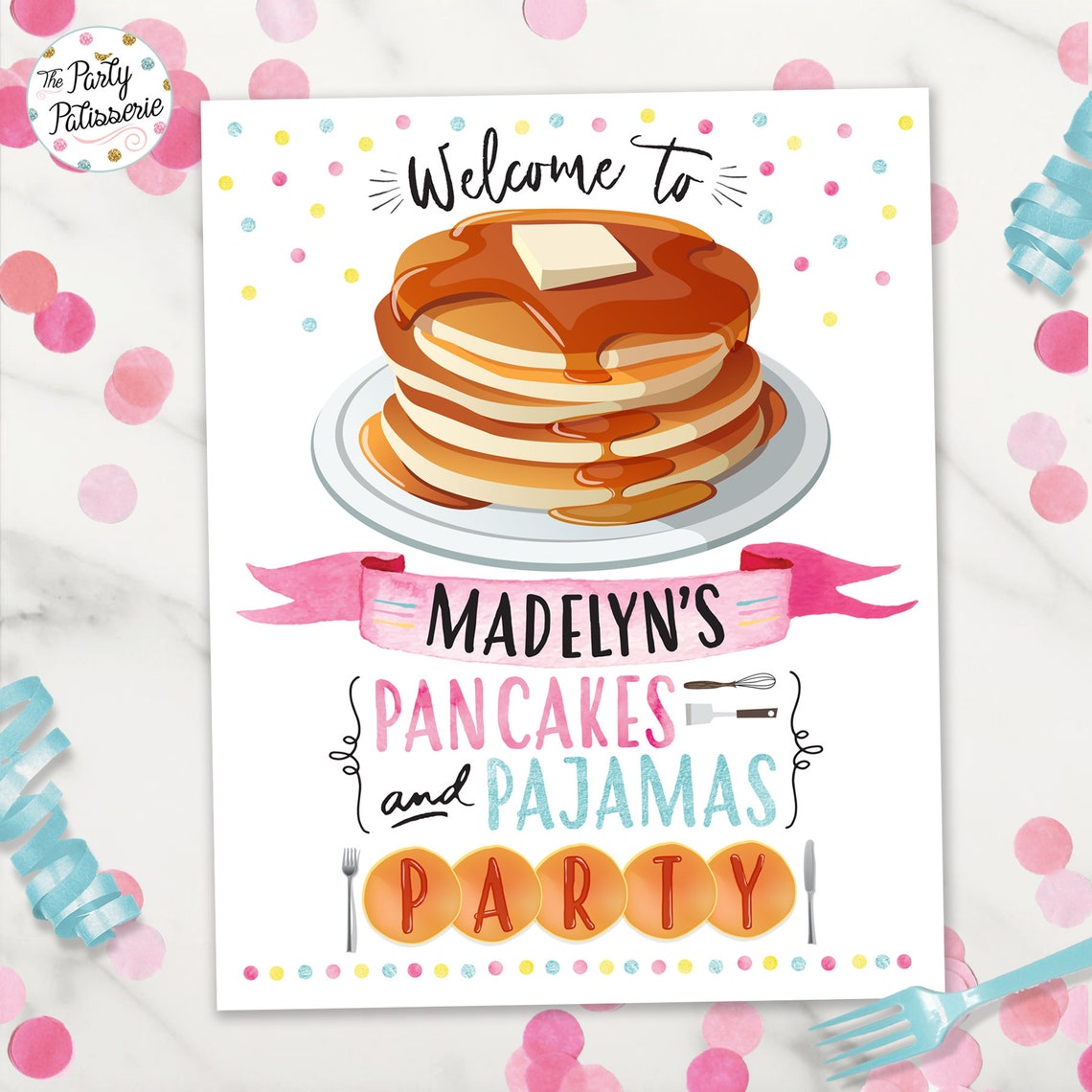 Pancakes and Pajamas Party Welcome Sign, Digital File, Printable ...