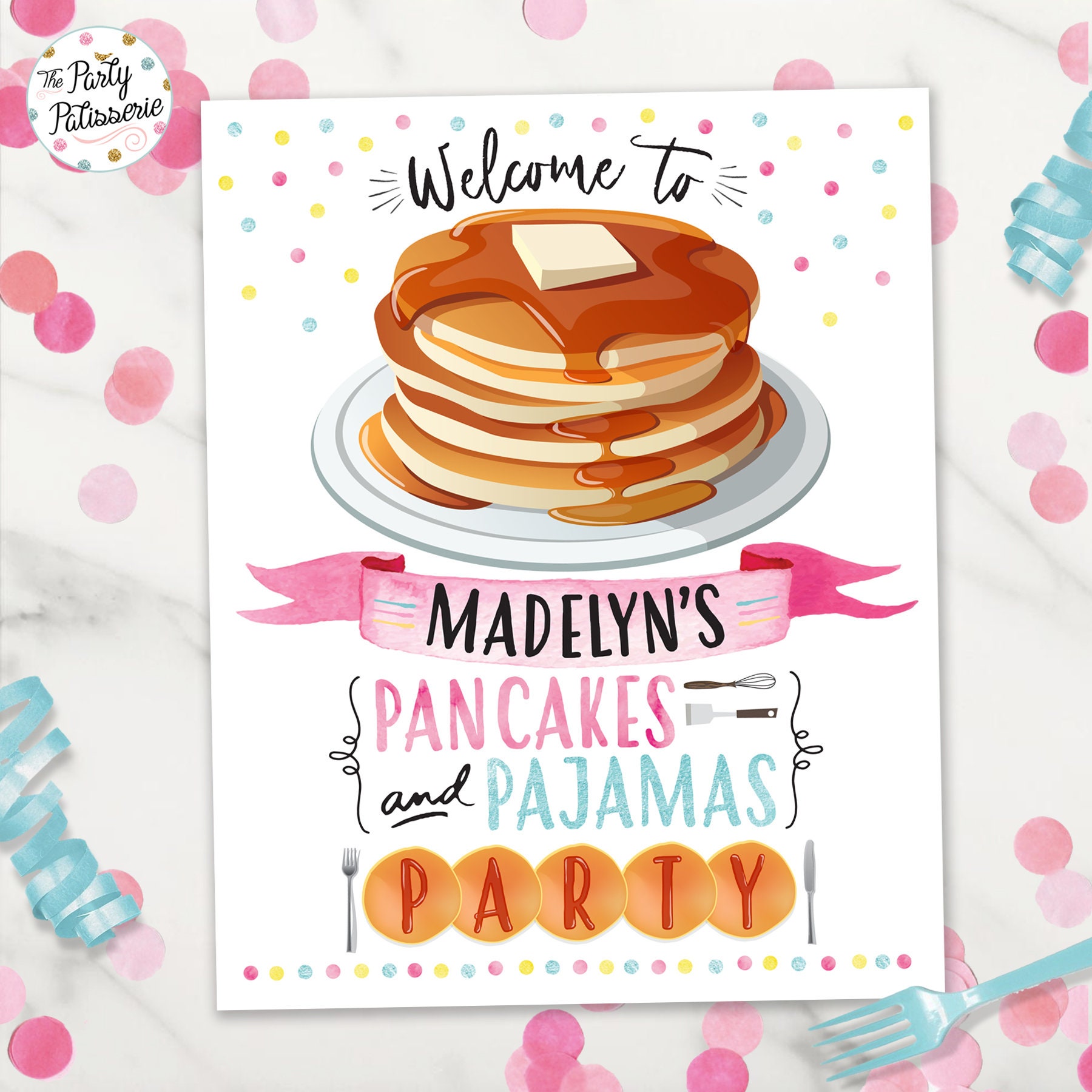 Pancakes and Pajamas Party Welcome Sign, Digital File, Printable ...
