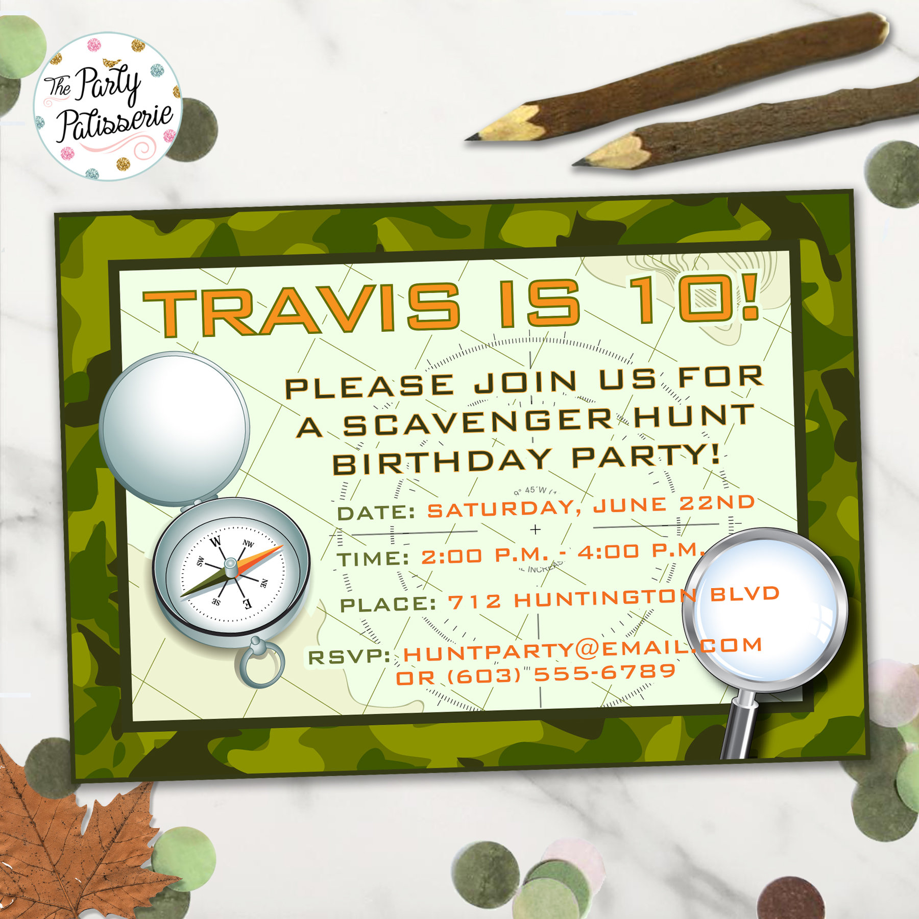 Scavenger Hunt Birthday Party Invitation, Camo Invitation, Digital File ...