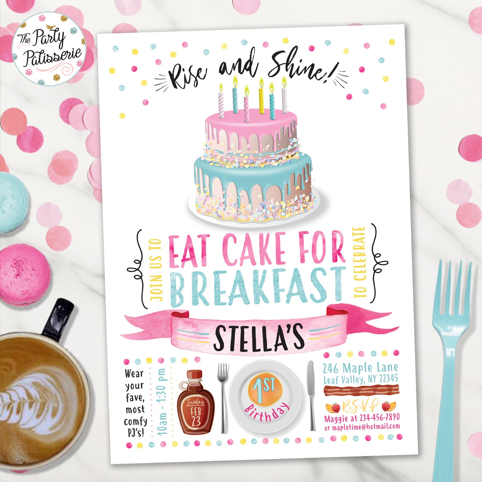 Cake for Breakfast Birthday Invitation Morning Party Digital - Etsy