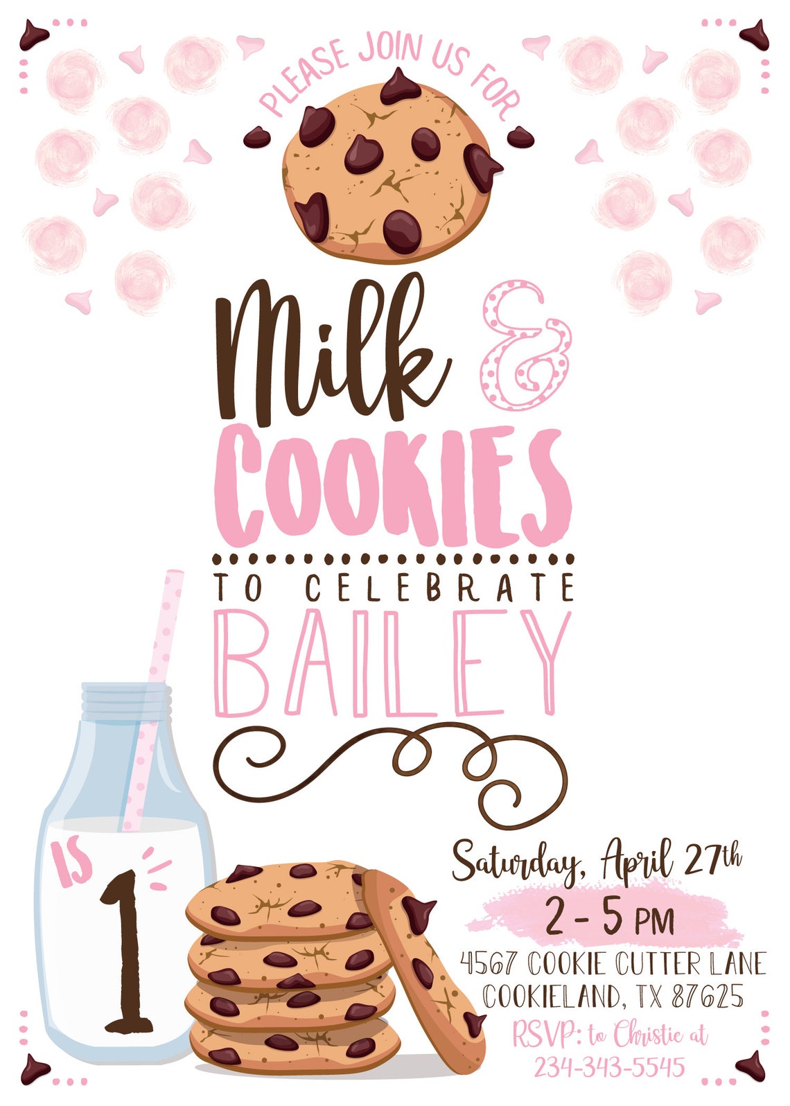 Milk and Cookies Birthday Invitation, Digital File, Printable, Cookie ...