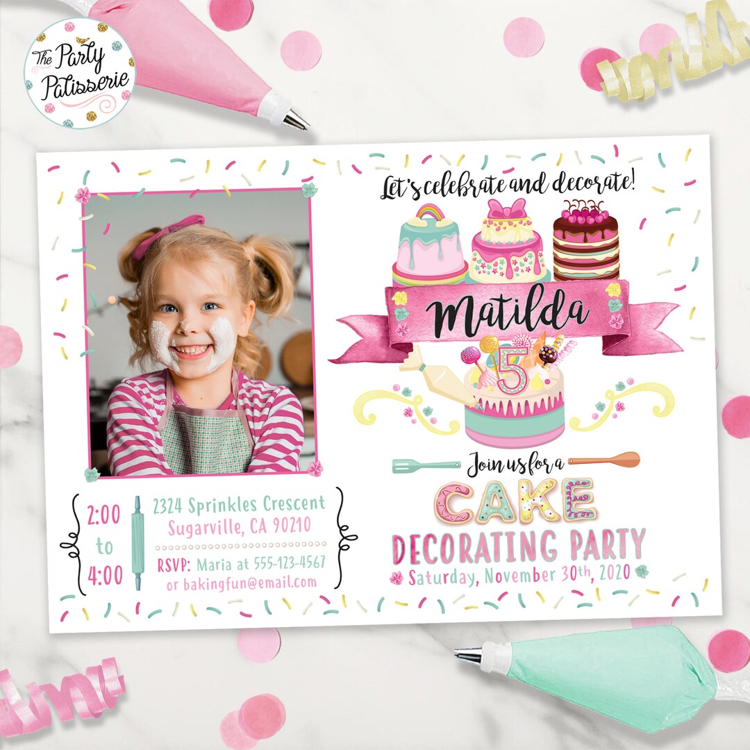 Cake Decorating Birthday Picture Invitation, Photo Invite, Digital File ...