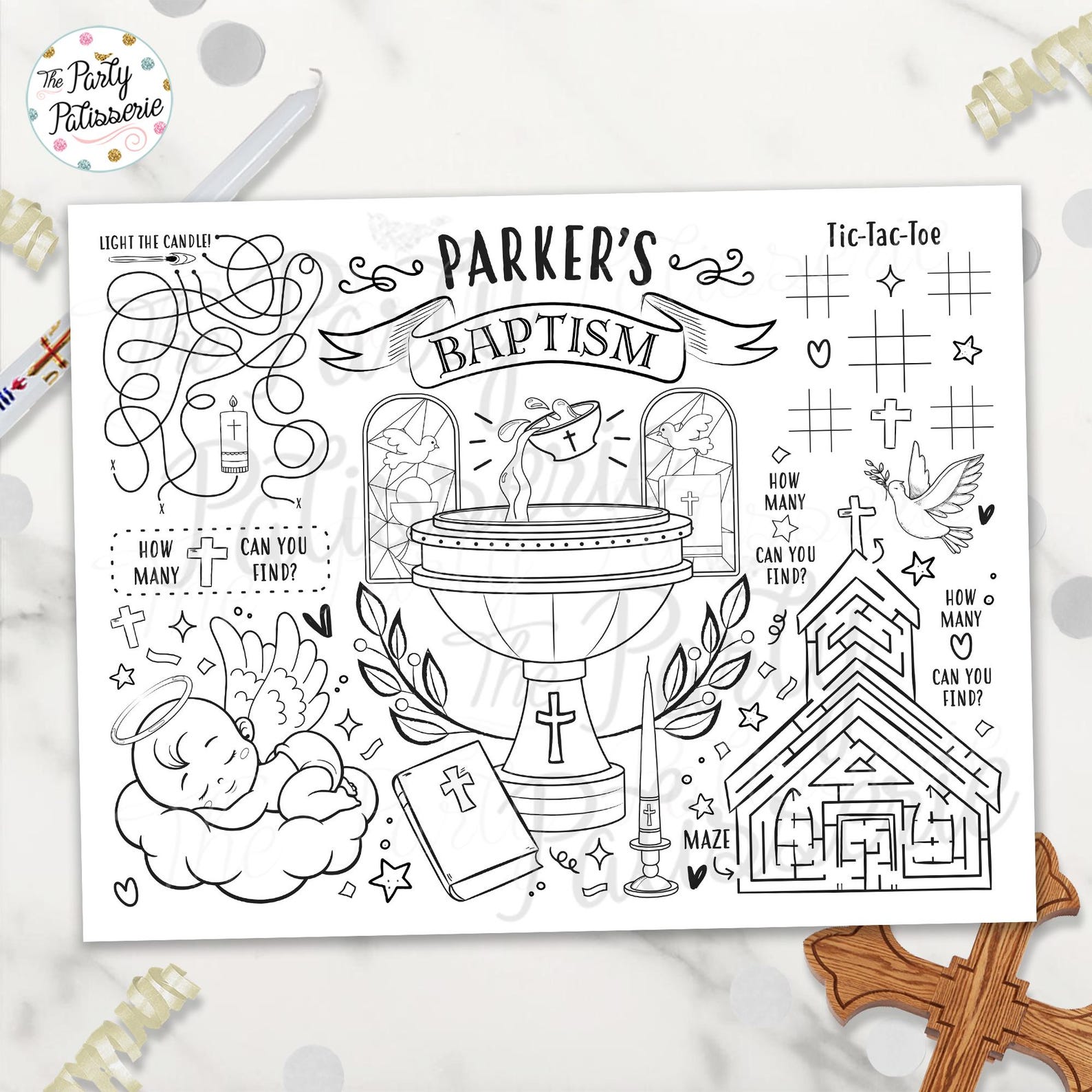 Printable Baptism Coloring Placemat, Christening, Personalized - Etsy