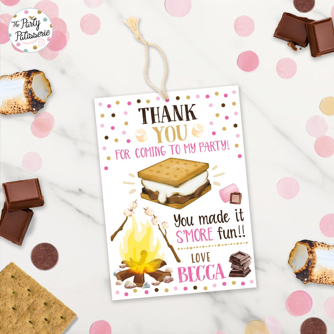 Smore Birthday Thank You Tags, 2.5"x3.5", S'more Favor Tags, Smores ...