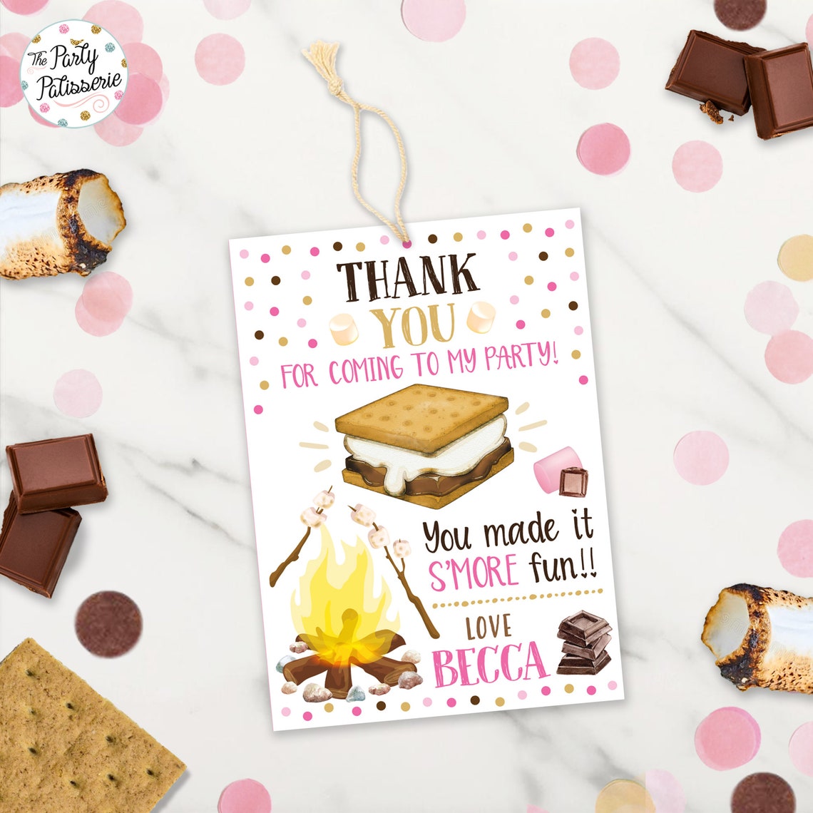Smore Birthday Thank You Tags, 2.5"x3.5", S'more Favor Tags, Smores ...