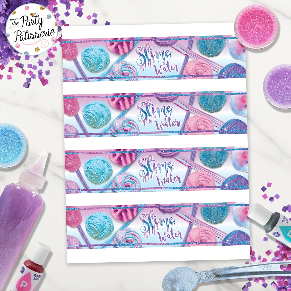 Slime Party Water Bottle Labels, Instant Download, Digital File ...