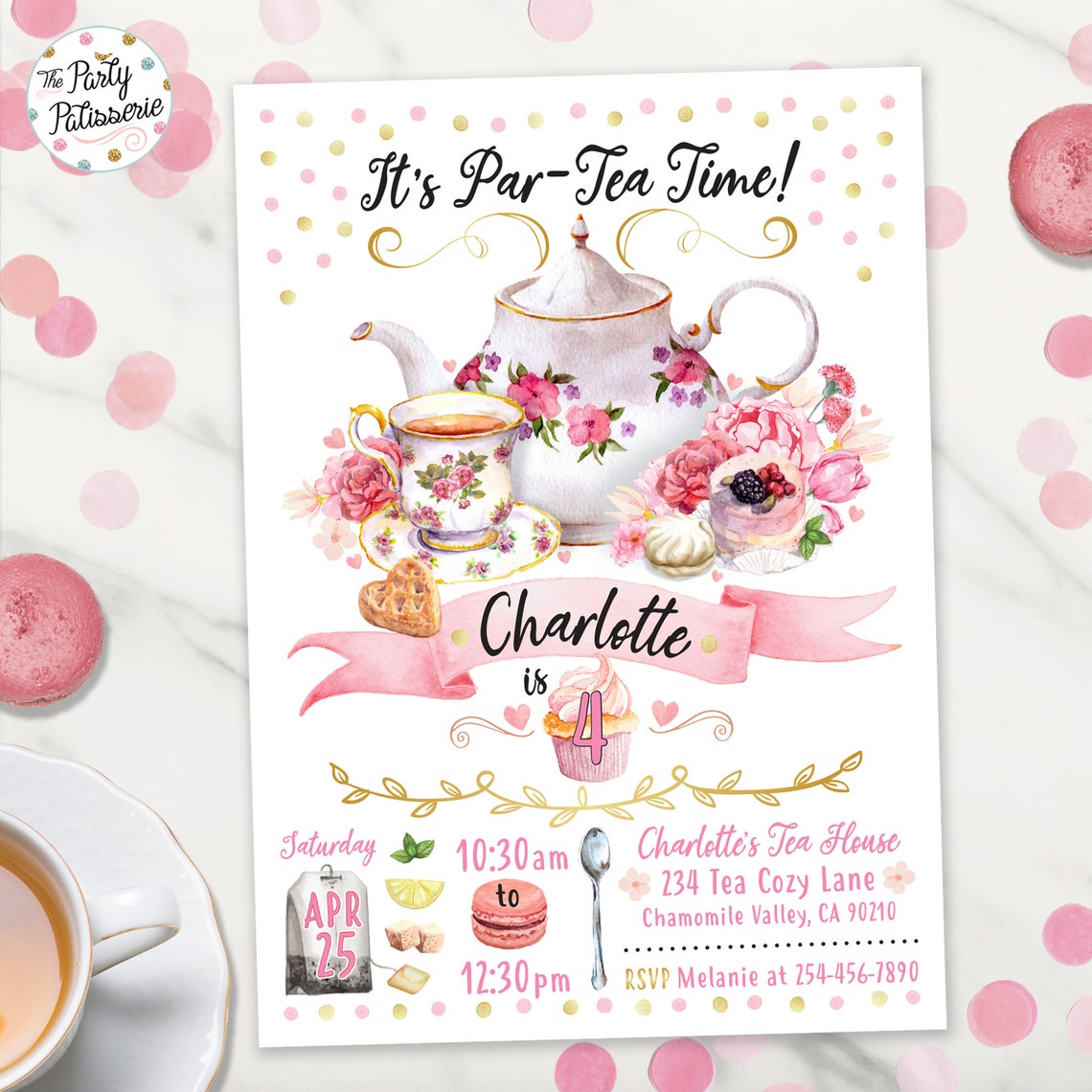 Tea Party Birthday Par-Tea Invitation Tea Time Invitation | Etsy