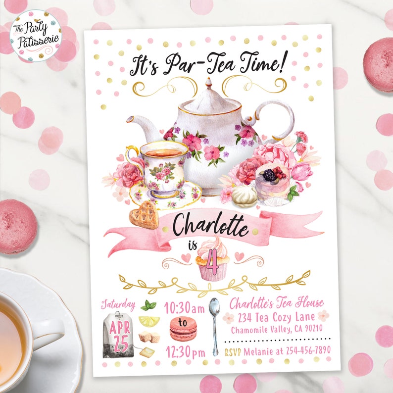 Tea Party Birthday Par-tea Invitation Tea Time Invitation - Etsy