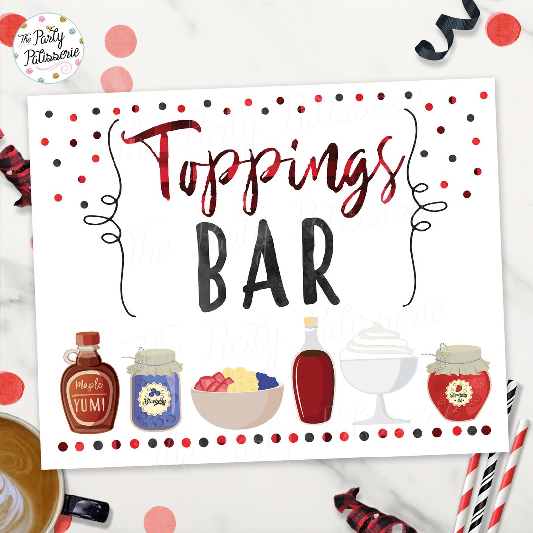Buffalo Plaid Toppings Bar Sign, Pancake Party, Printable, Pajama Party ...