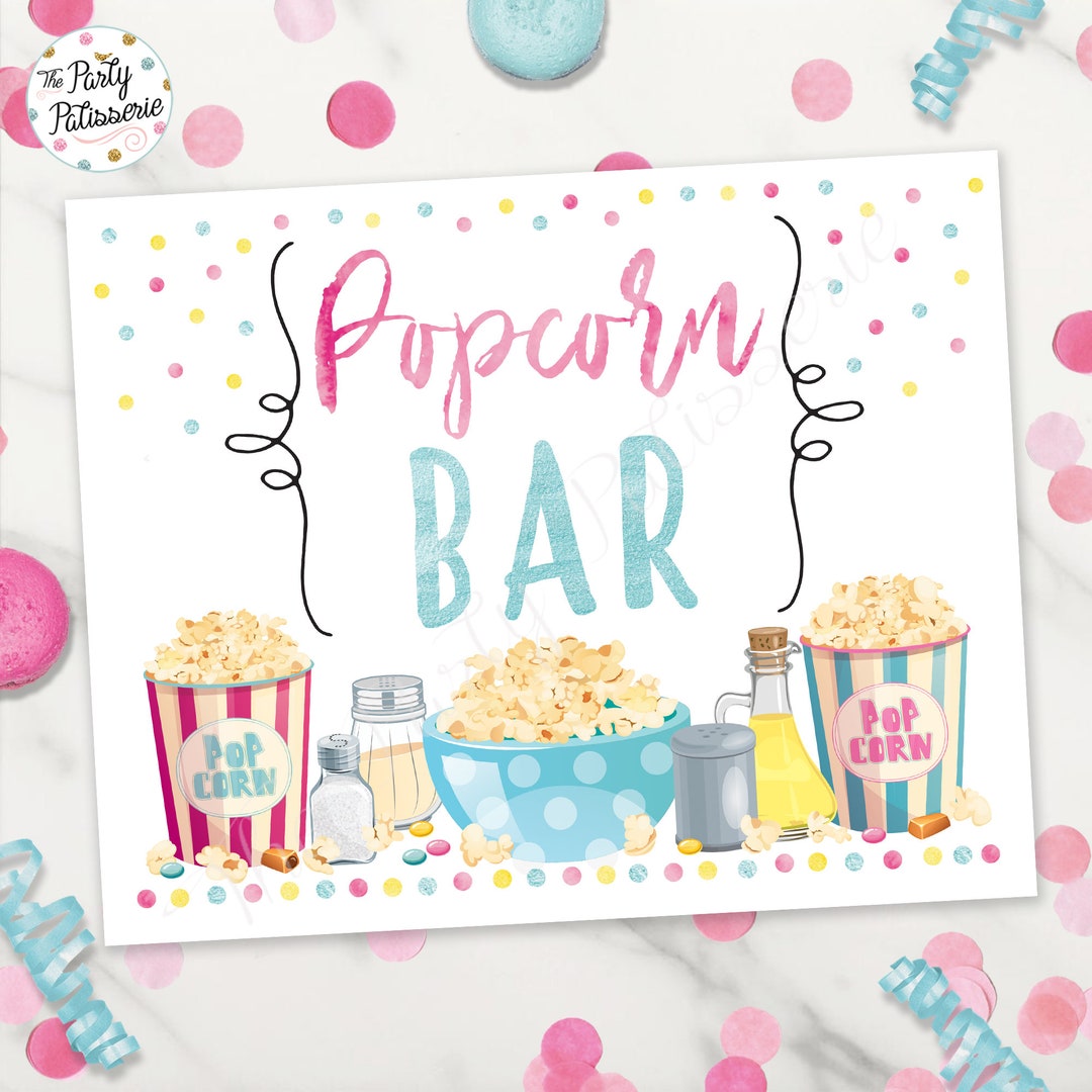 Popcorn Bar Sign, Snack Sign, Printable, Pajama Party, Movie Night ...