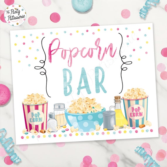 Popcorn Bar Sign Snack Sign Printable Pajama Party Movie - Etsy