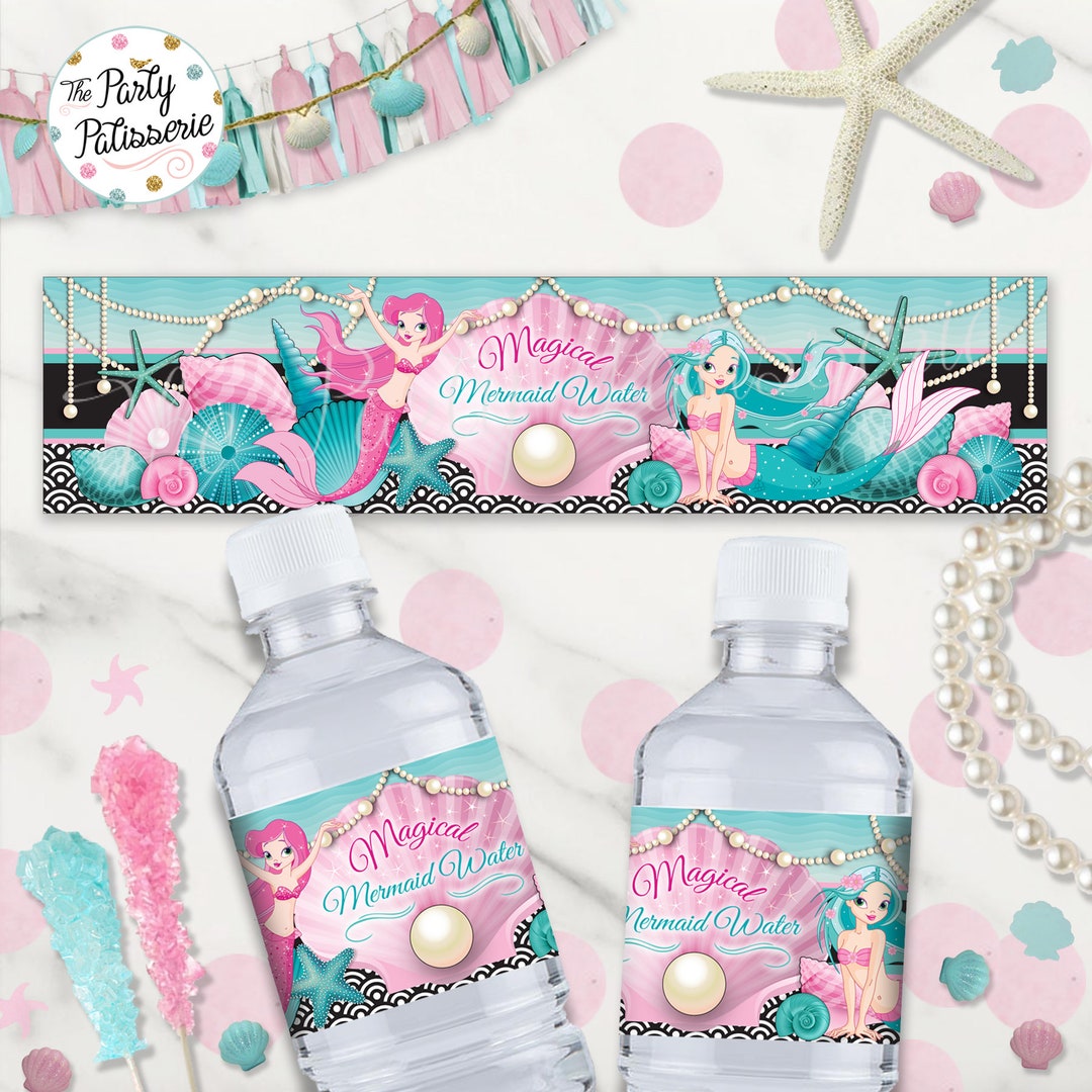 Mermaid Party Water Bottle Labels, Instant Download, Digital File ...