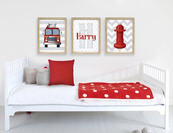 Fire Truck Nursery Art Set of 3 Printable Personalized | Etsy