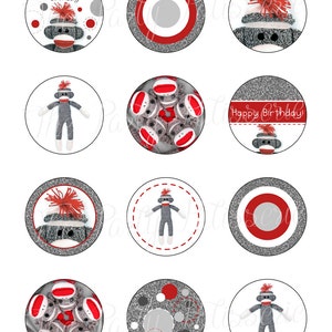 Sock Monkey Birthday Party Cupcake Circles, Cupcake Toppers, Instant ...