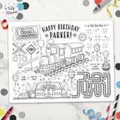 Printable Train Coloring Placemat, Colouring Page, Birthday, Digital ...