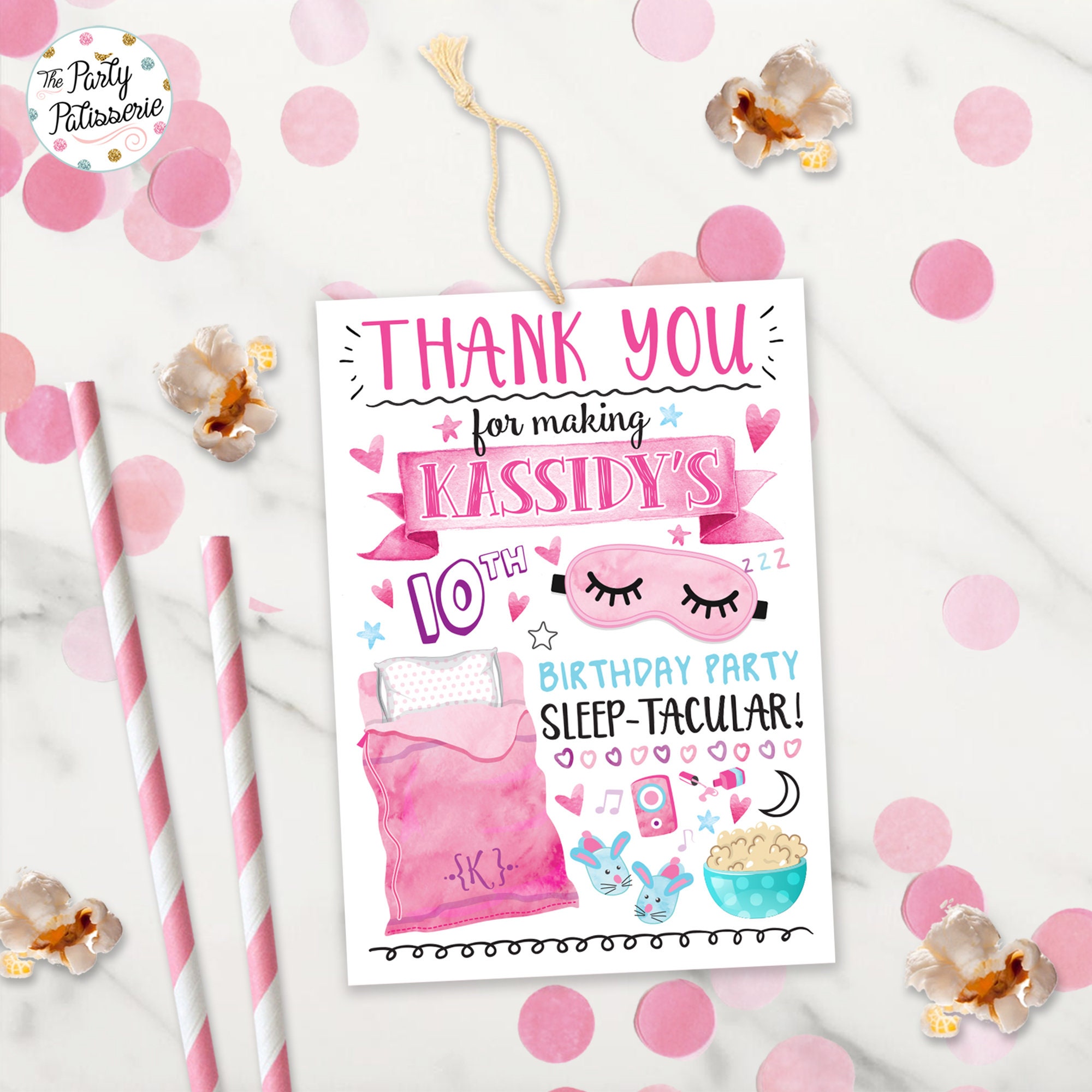 Sleepover Birthday Thank You Tag, Slumber Party, Digital File ...