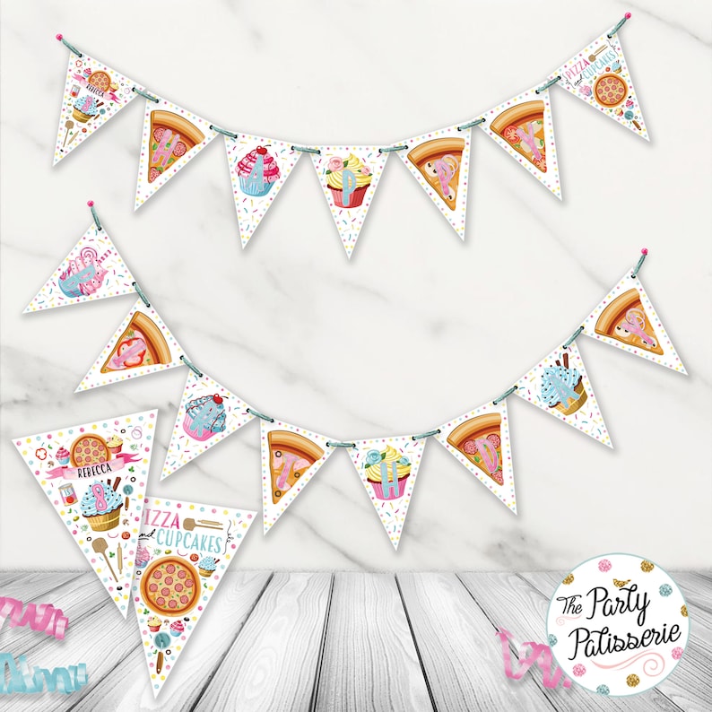 Pizza and Cupcake Party Banner Printable Banner Pennant - Etsy