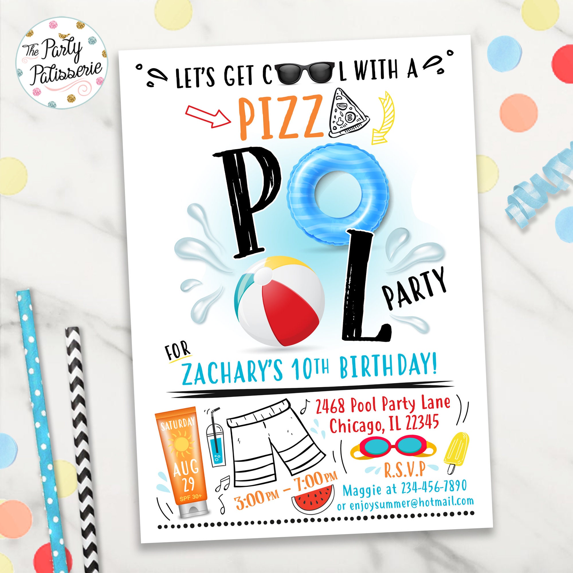 Pizza Pool Party Birthday Invitation Pool Party Digital - Etsy