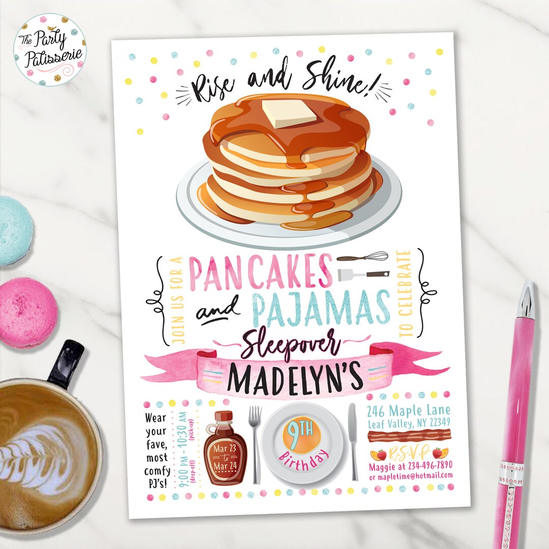 Sleepover Pancakes and Pajamas Party Birthday Invitation, Digital File ...