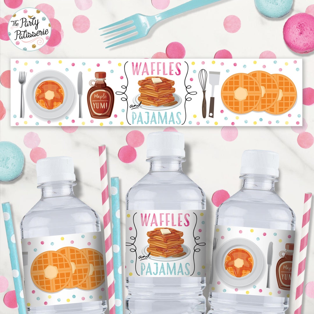 Waffles and Pajamas Water Bottle Labels, Bottle Wrap, Instant Download ...