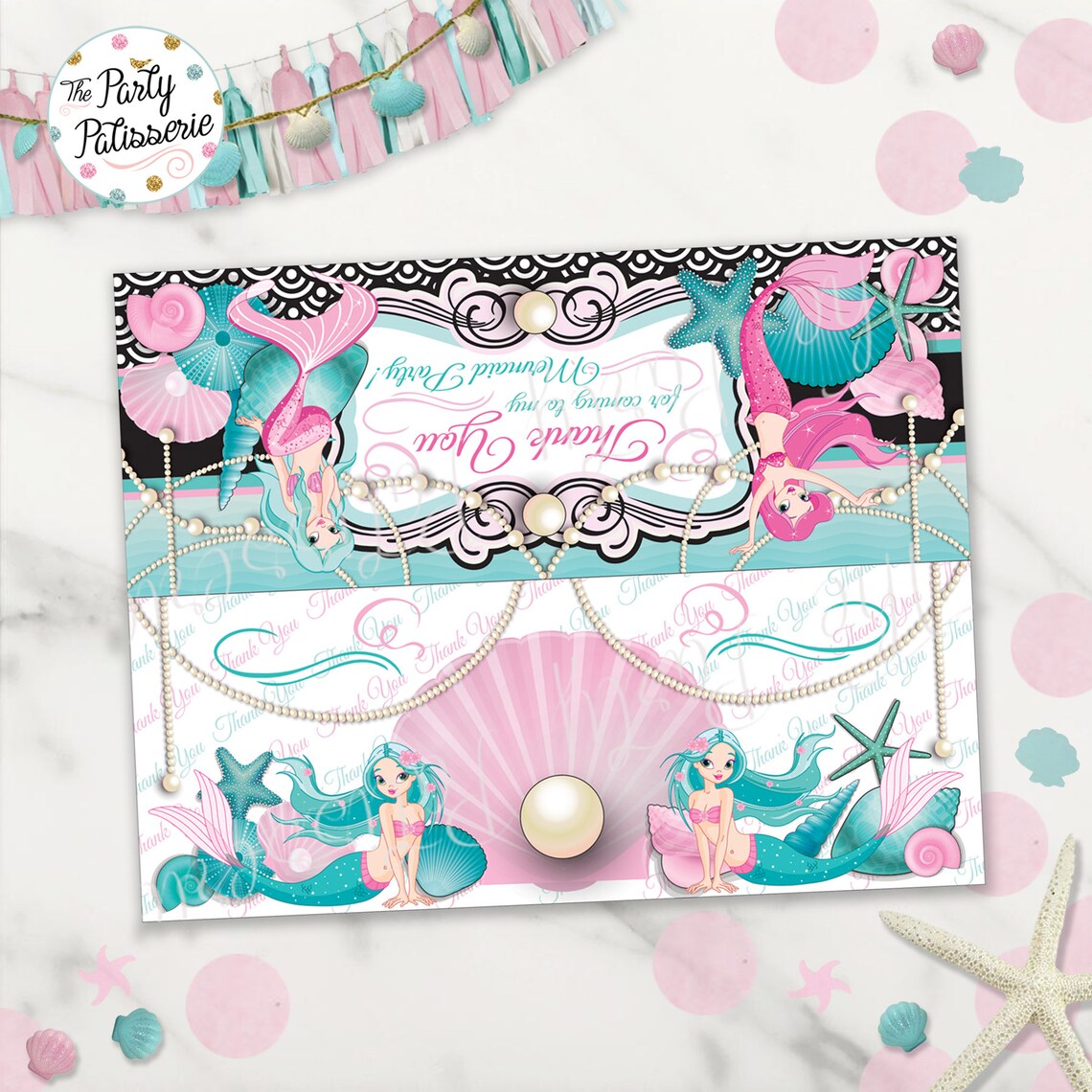 Mermaid Party Birthday Thank You Favor Bag Toppers, Instant Download ...