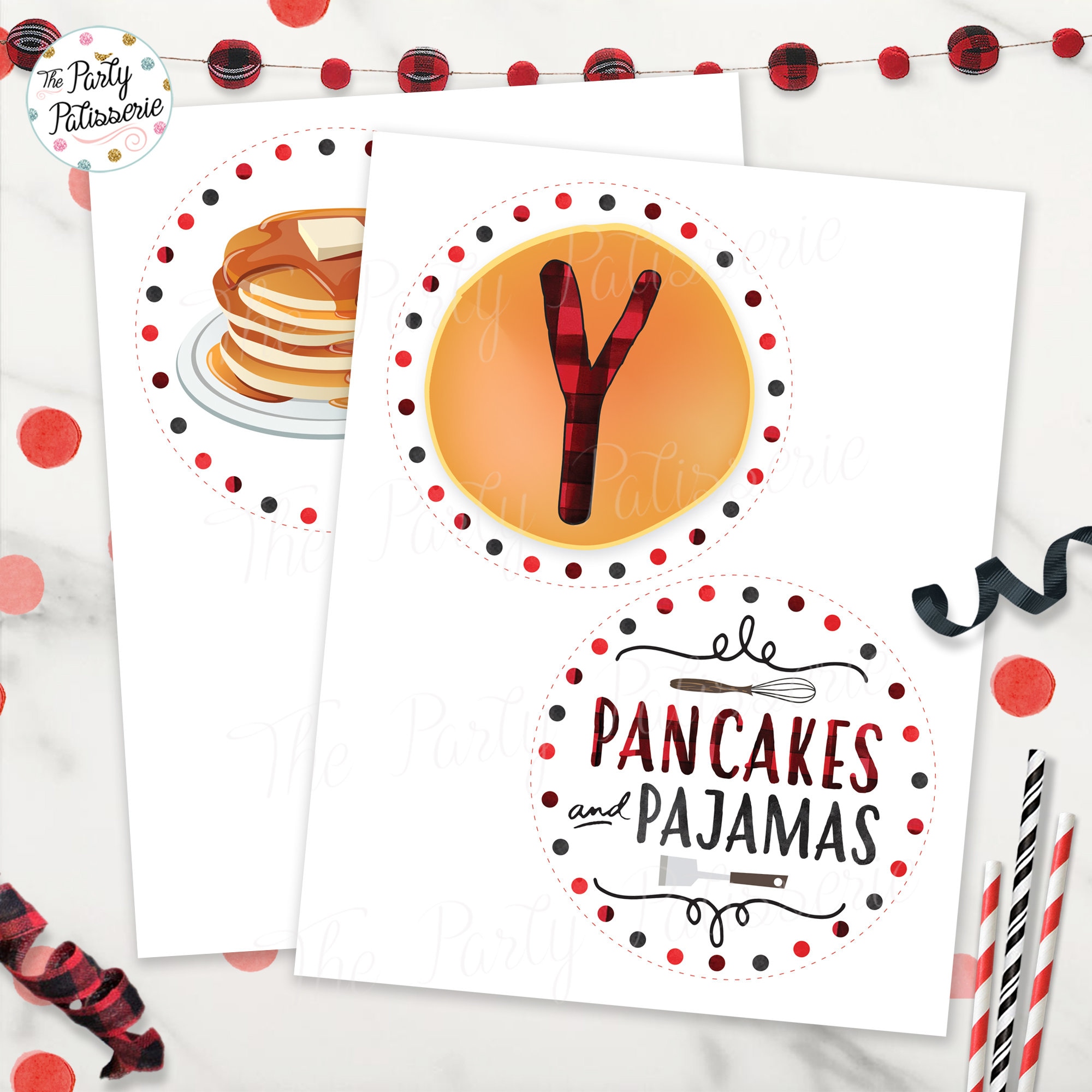 Buffalo Plaid Pancakes and Pajamas Party Banner, Digital File ...