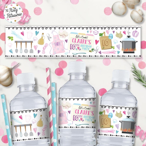 Cooking Party Water Bottle Labels Cooking Party Bottle Wrap - Etsy