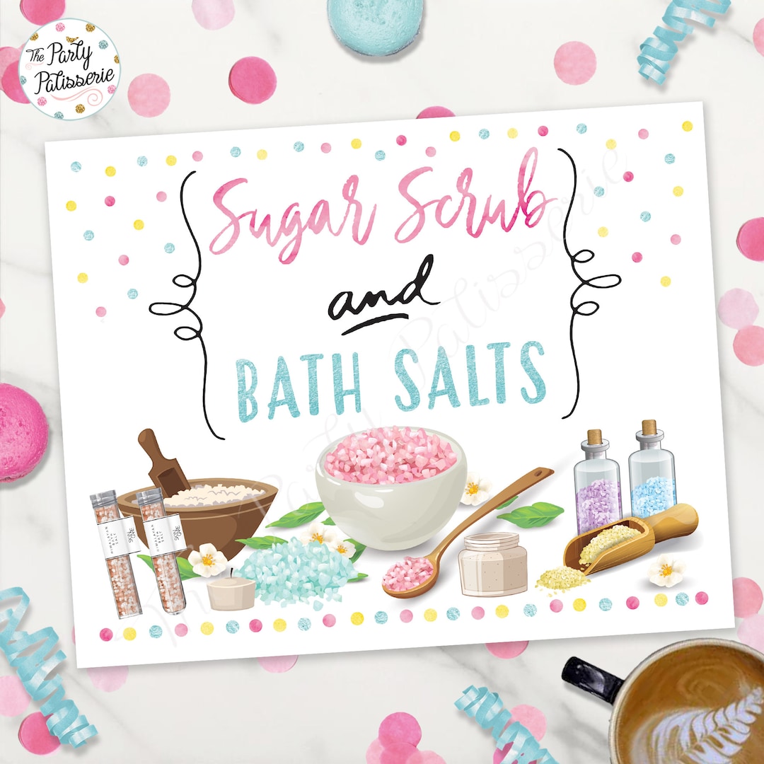 Spa Sign, Sugar Scrub, Bath Salts, Spa Station Sign, Printable, Pajama ...