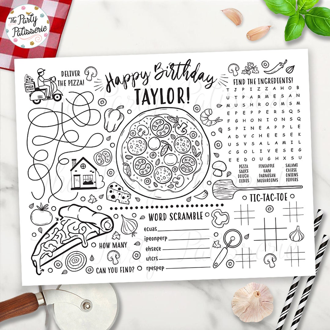 Pizza Coloring Placemat, Pizza Party, Personalized, Digital File ...