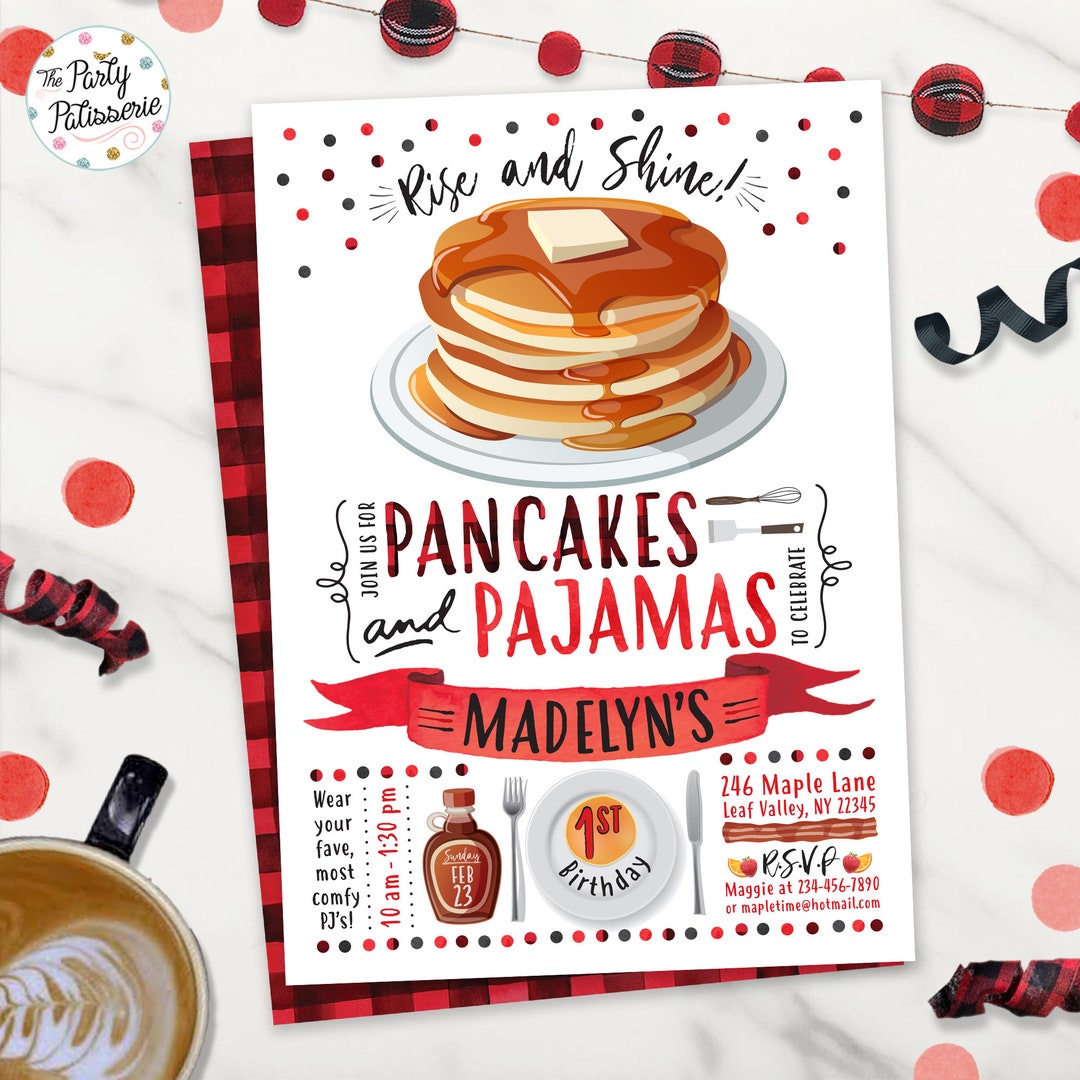 Buffalo Plaid Pancakes and Pajamas Party Birthday Invitation, Digital ...
