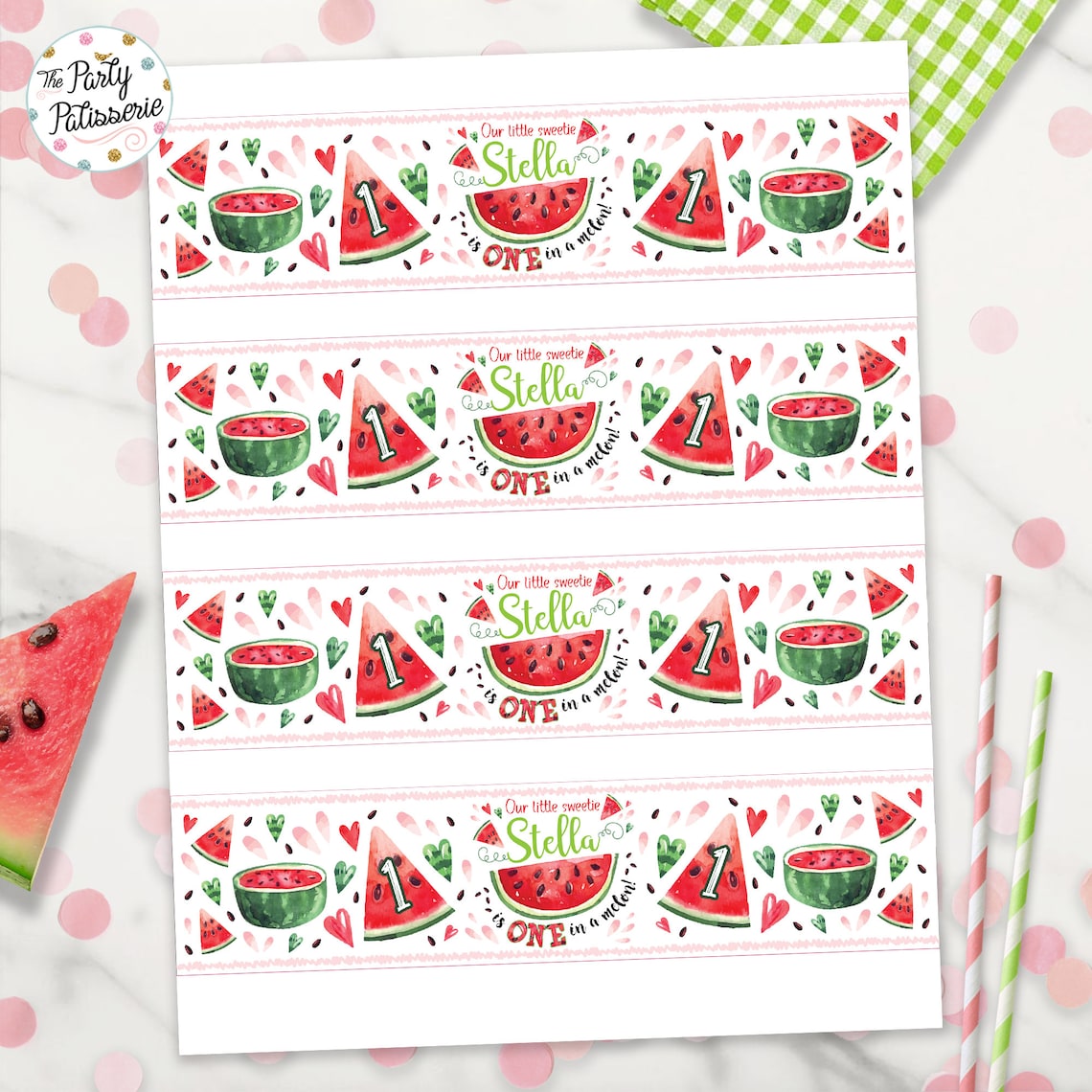 PERSONALIZED Watermelon Water Bottle Labels, Bottle Wrap, Digital File ...