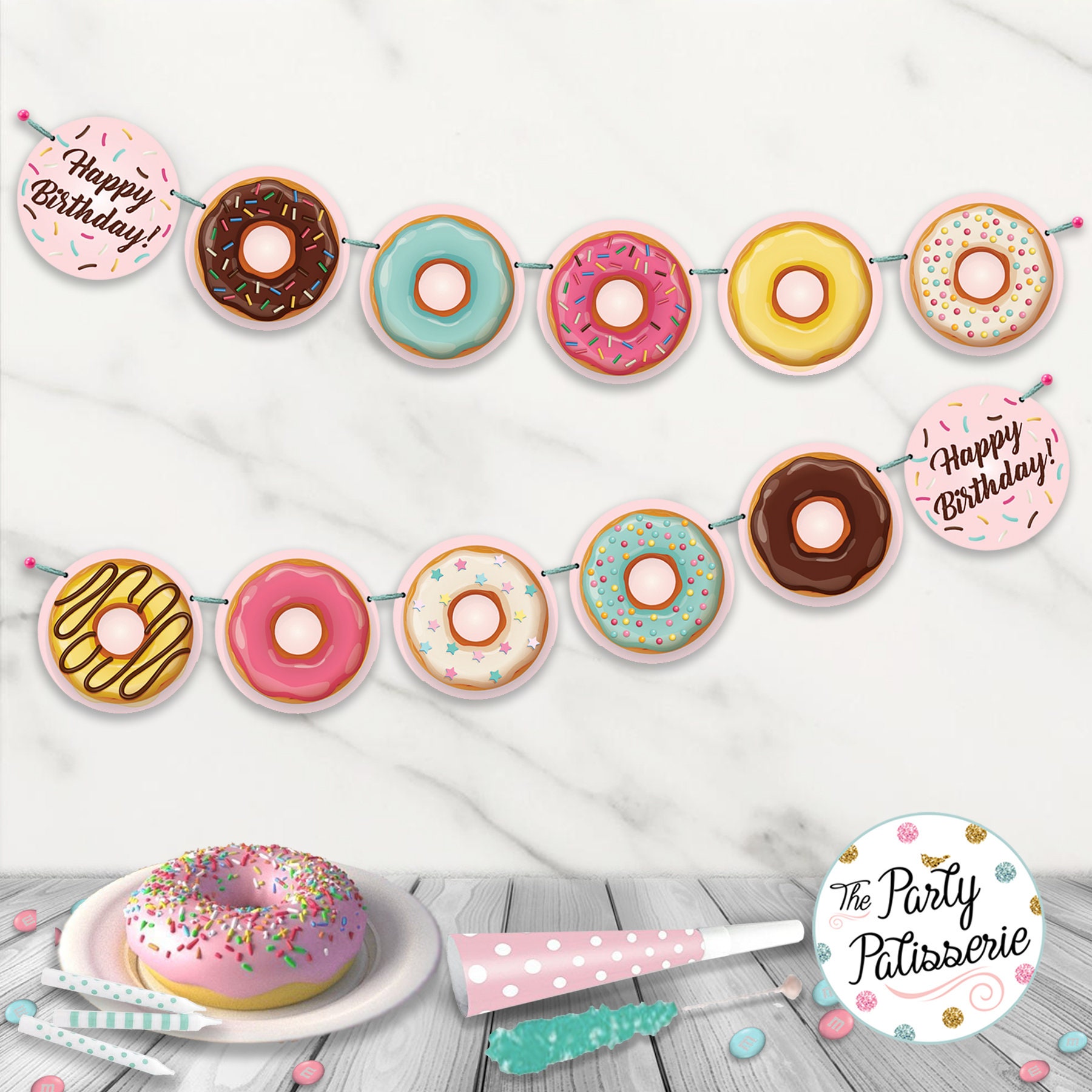 Donut Party Happy Birthday Banner / Instant Download / Digital | Etsy
