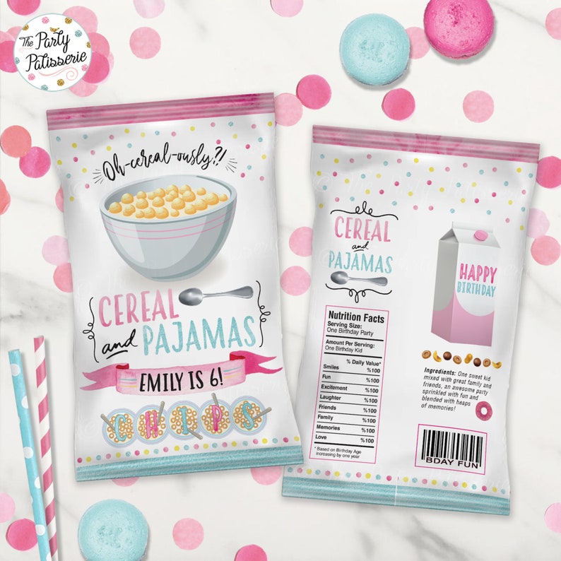 Cereal and Pajamas Printable Chip Bag Chip Label Digital - Etsy