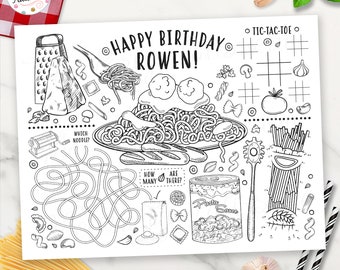 Printable Spaghetti Coloring Placemat, Pasta Party, Personalized Gift ...