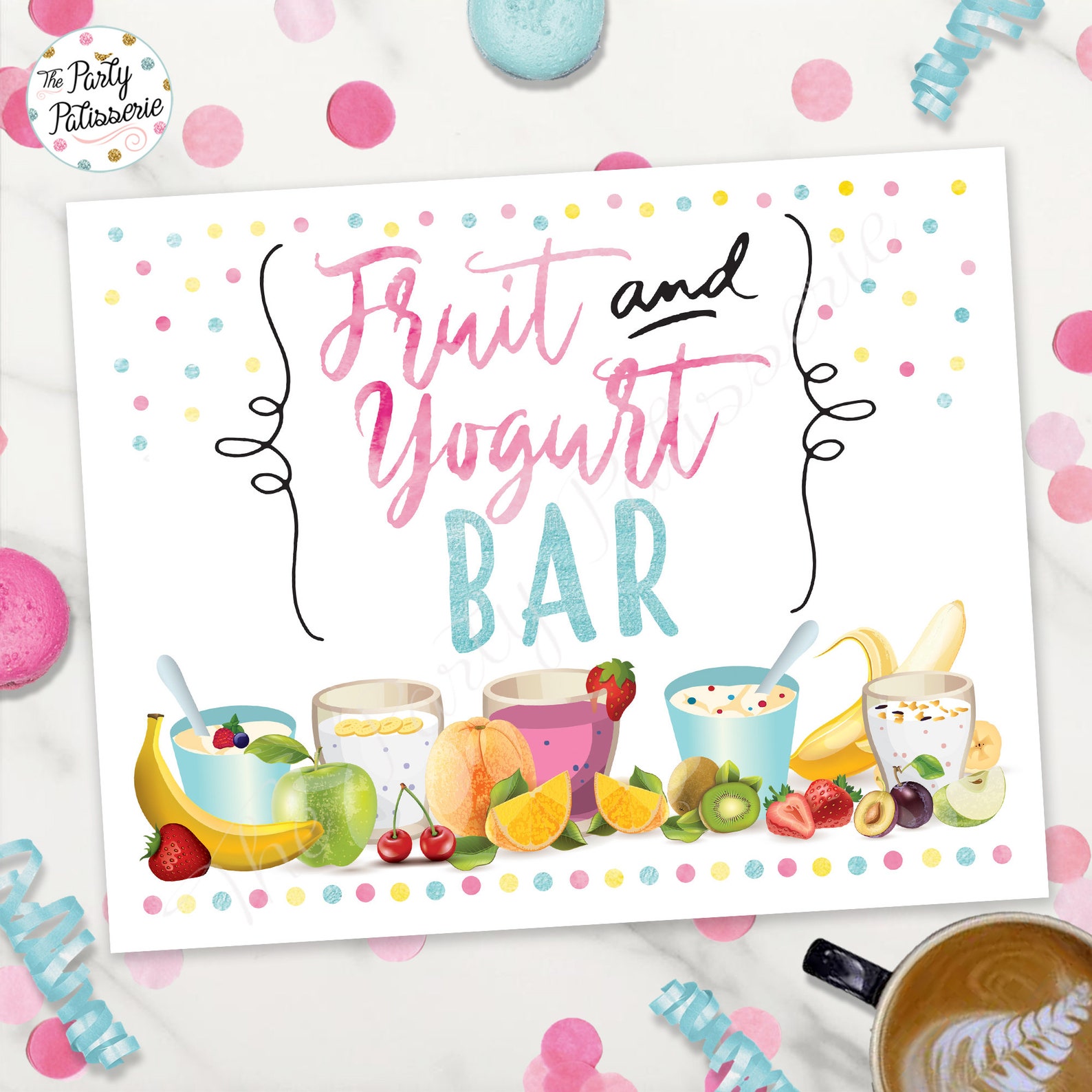 Fruit and Yogurt Bar Sign, Digital File, Printable, Pajama Party ...